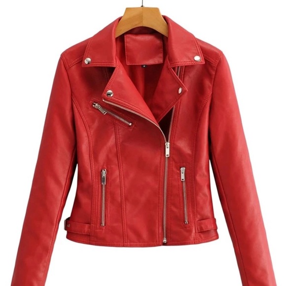 SHEIN | Jackets & Coats | Shein Red Leather Jacket | Poshmark
